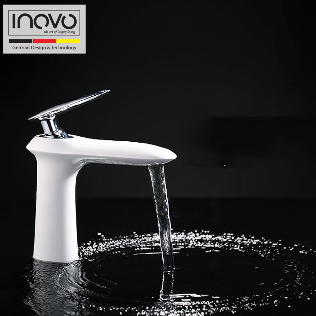 INOVO® Feretti Bathroom Short Mixer Basin Tap Faucet in White- PUB WELS ...