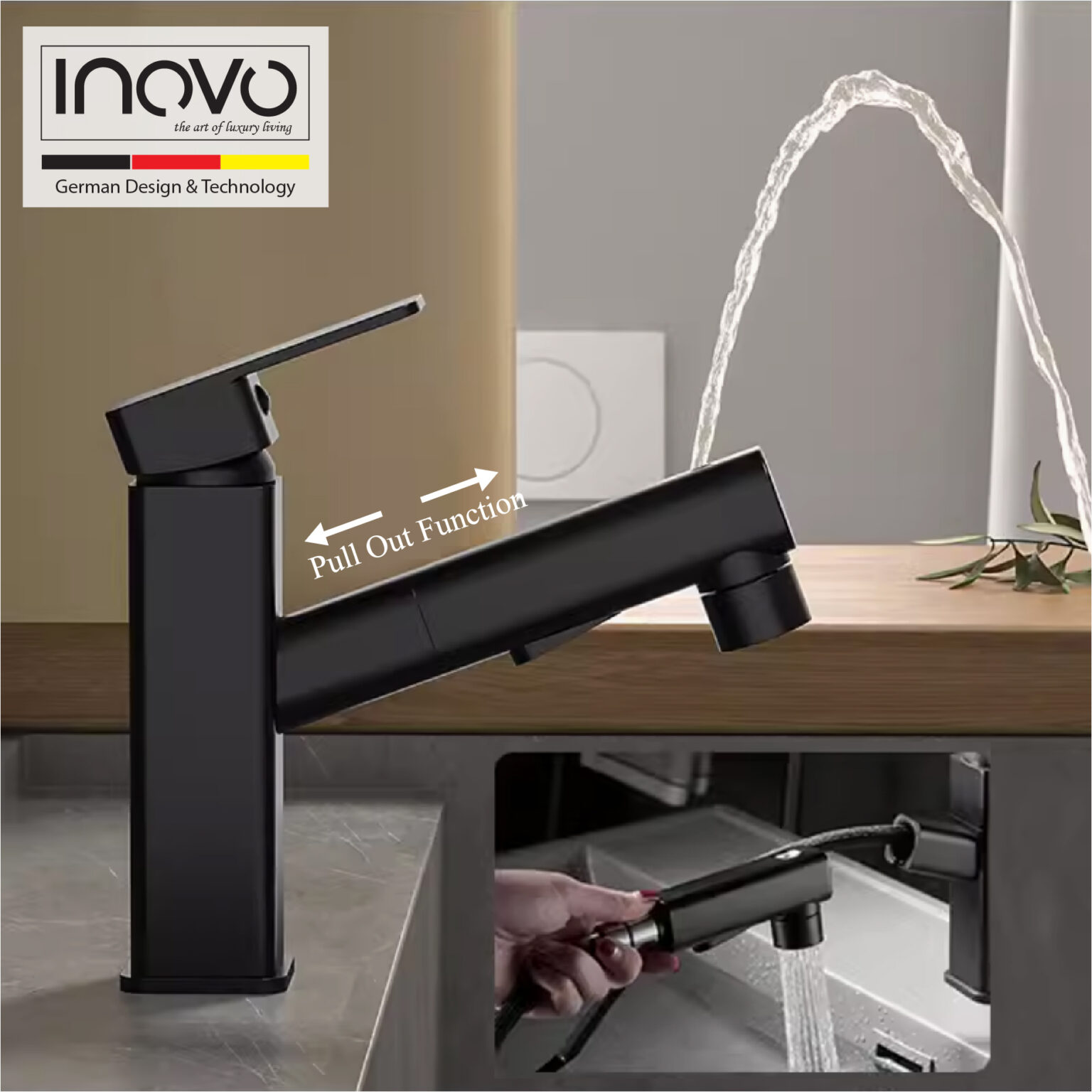 INOVO® Estela Pull-Out Retractable Mixer Basin Tap in Sliver- PUB WELS ...