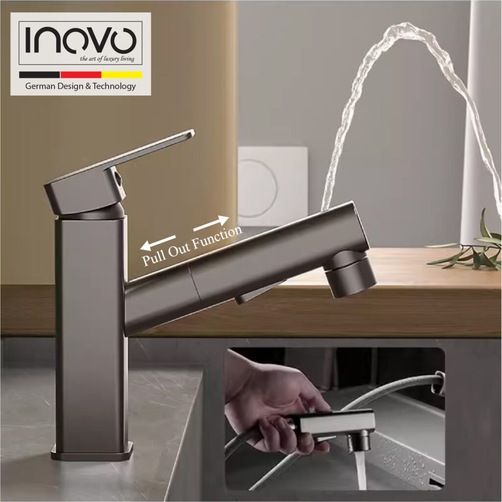 INOVO® Estela Pull-Out Retractable Mixer Basin Tap in Sliver- PUB WELS ...