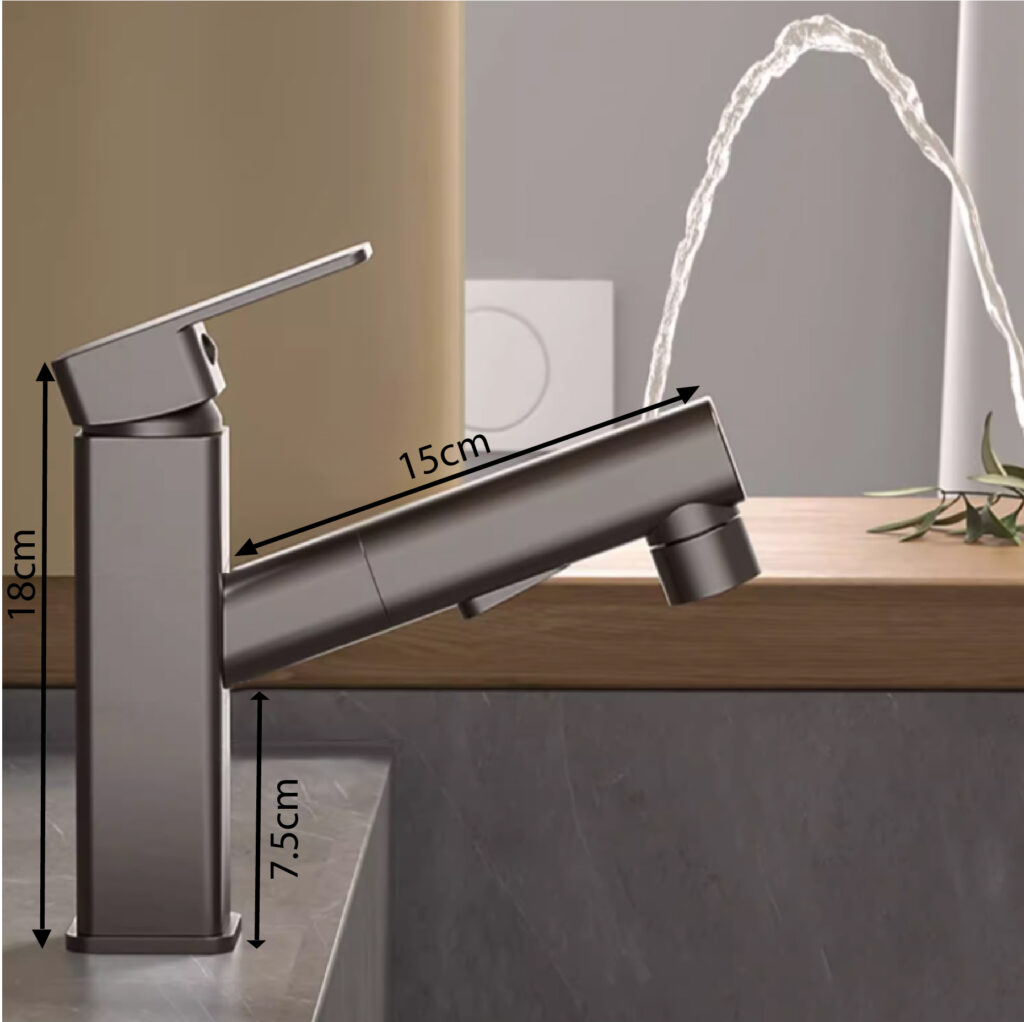 INOVO® Estela Pull-Out Retractable Mixer Basin Tap in Sliver- PUB WELS ...