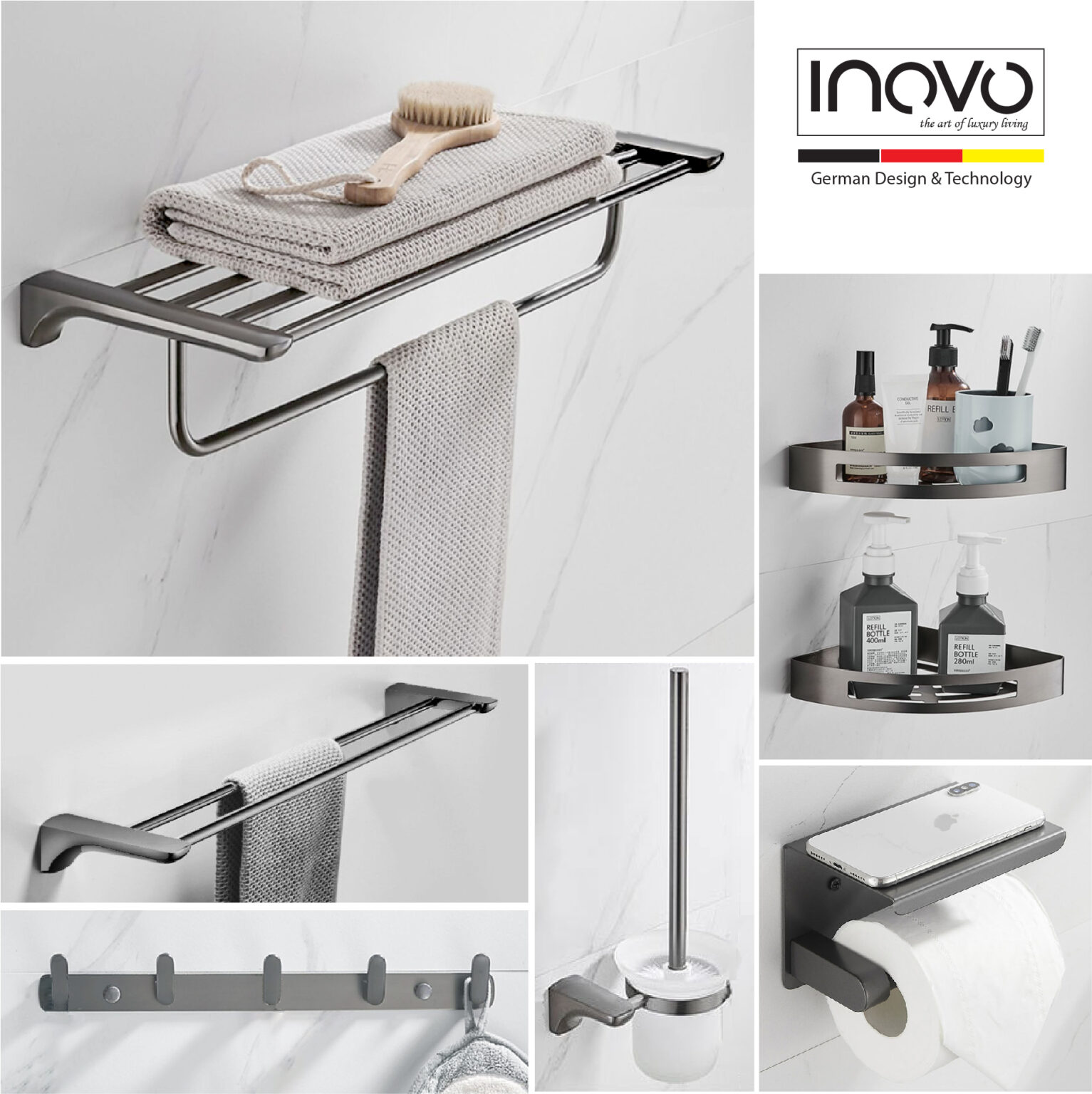 INOVO® Milańo Thermostatic Rain Shower Column Set in (Gun Metal)- PUB ...