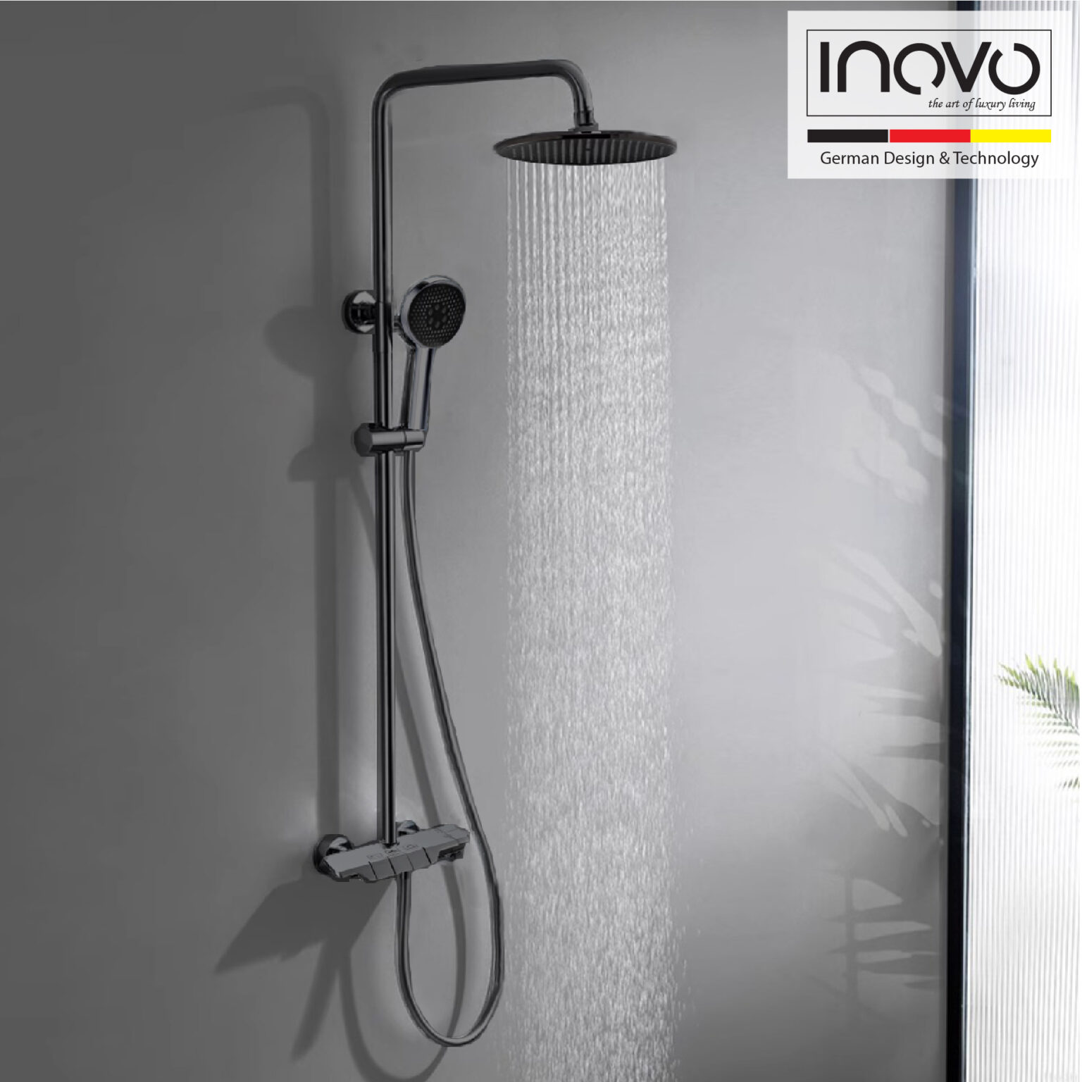 INOVO® Ońyx Piano Design Rain Shower Column Set in Matt Black- PUB WELS ...
